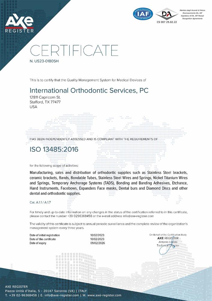 IOS Ortho. CERTIFICATES